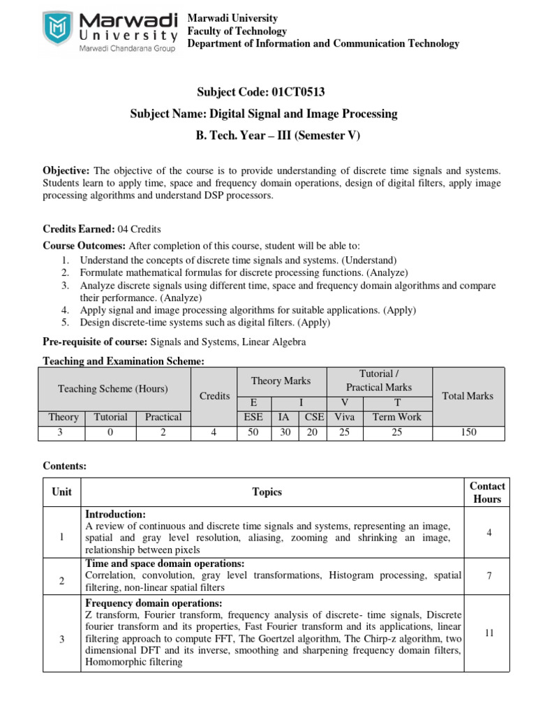Digital Signal and Image Processing - 01CT0513 | PDF | Digital Signal Processing | Signal Processing