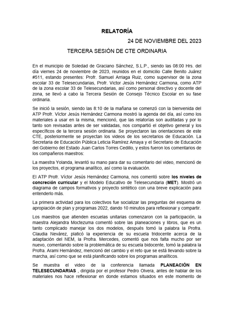 Relatoría Tercera Sesión | PDF