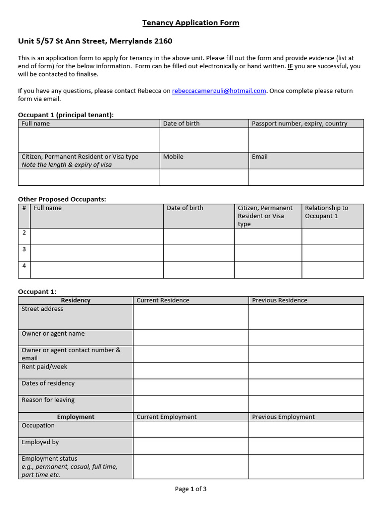 Tenancy Application Form - 57 SAS v3 | PDF | Leasehold Estate | Lease
