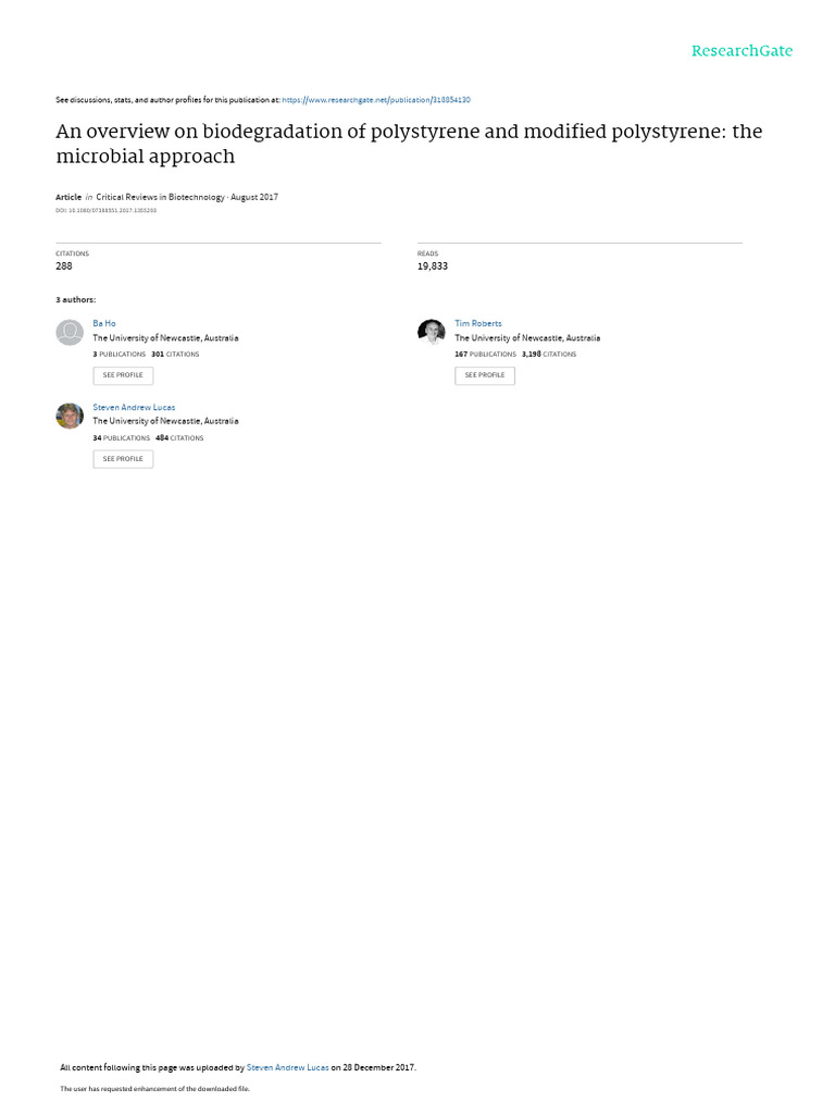 An Overview On Biodegradation of Polystyrene and Modified Polystyrene: The Microbial Approach ...