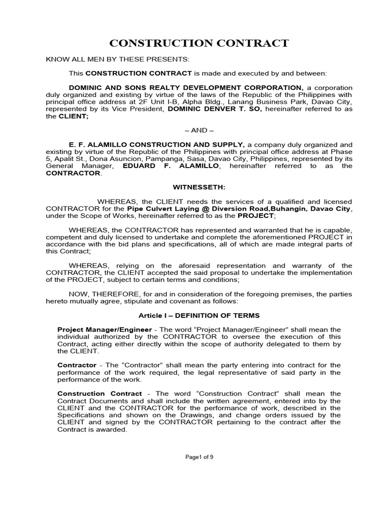 Construction Contract For Pipe Laying at Ariport | PDF | Employment ...