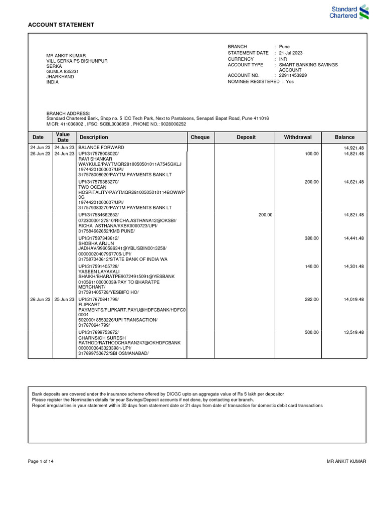 E Statement | PDF | Banks | Deposit Account