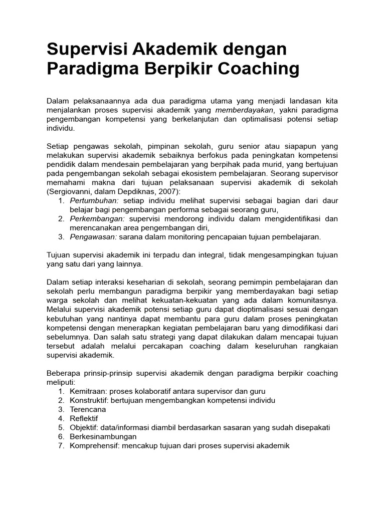Supervisi Akademik Dengan Paradigma Berpikir Coaching | PDF Supervisi Akademik Dengan Paradigma Berpikir Coaching | PDF