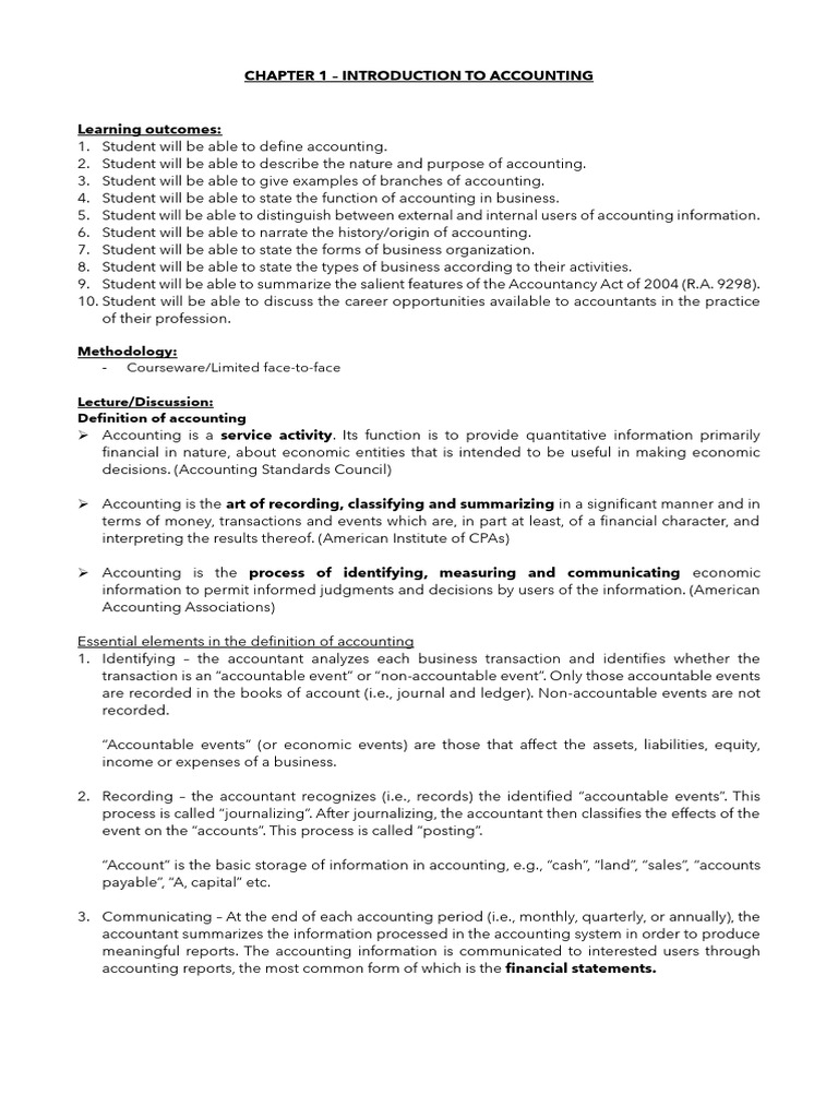 Lecture 1 - Introduction To Accounting | PDF | Partnership | Accounting