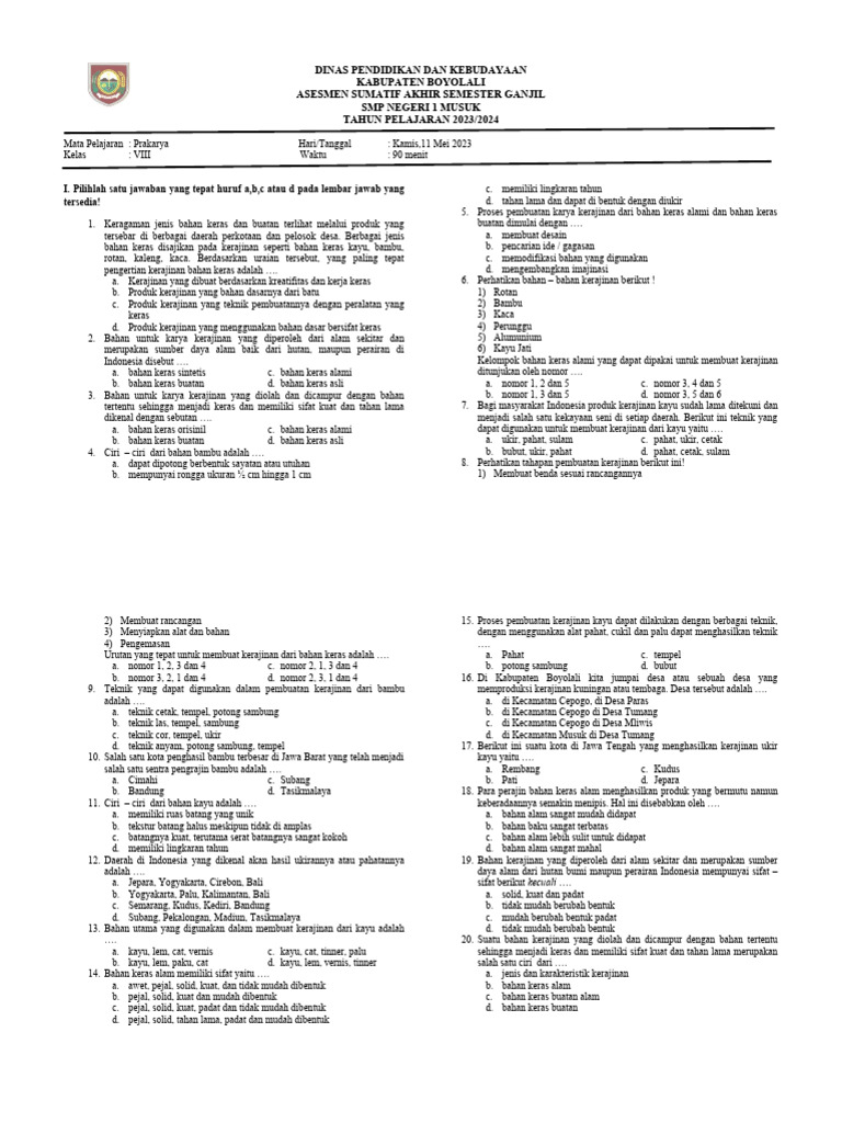 SOAL ASAS PRAKARYA Kls IX SEMESTER GASAL TAHUN 2023-2024 | PDF