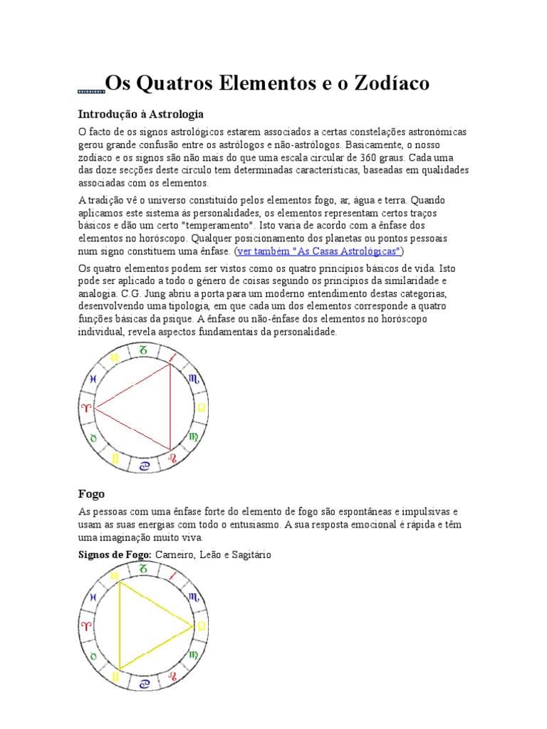 Os Quatros Elementos e o Zodíaco | PDF | Zodíaco | Astrologia