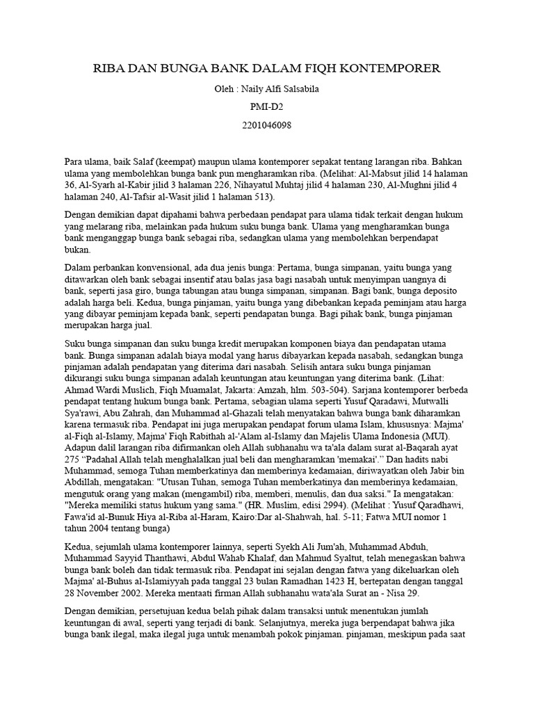 Riba dan Bunga Bank: Perspektif Fiqh | PDF | Pengelolaan Keuangan & Uang | Politik