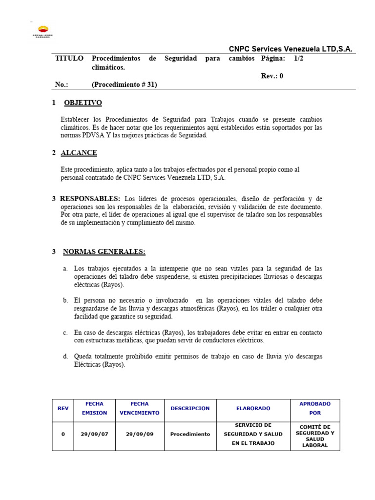 Procedimiento Trabajo Seguro CNPC (1) - Cambios Climaticos | PDF