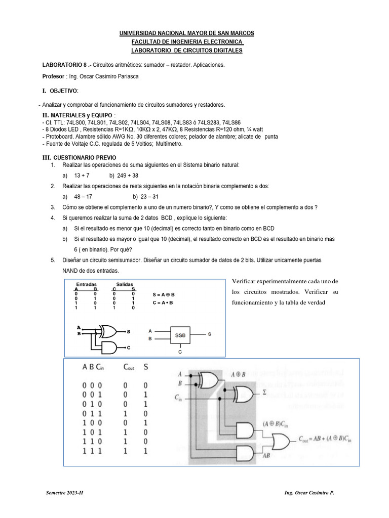 LAB 8-2023-2-CD-Circuitos - Aritmeticos | PDF | Decimal codificado en binario | Poco