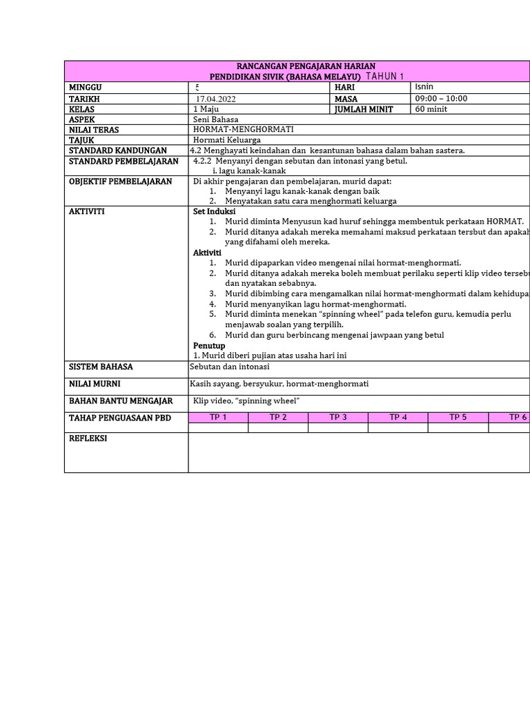 RPH Sivik Bahasa Melayu | PDF