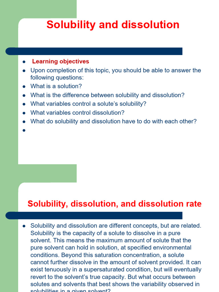 Solubility Dissolution and Disintegration | PDF | Solubility | Solvation