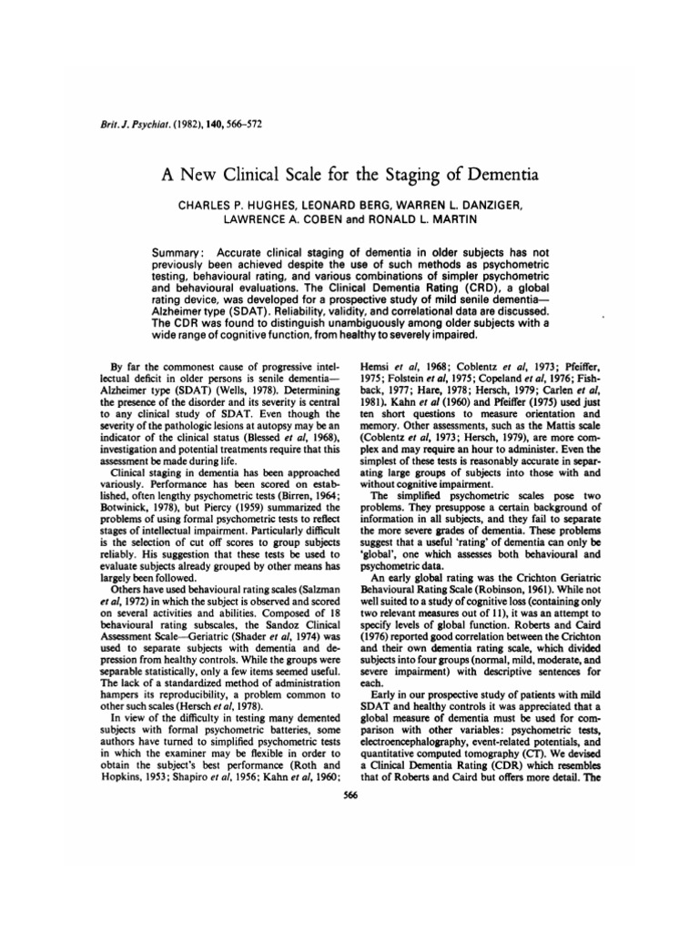 A New Clinical Scale For The Staging of Dementia | PDF | Dementia ...