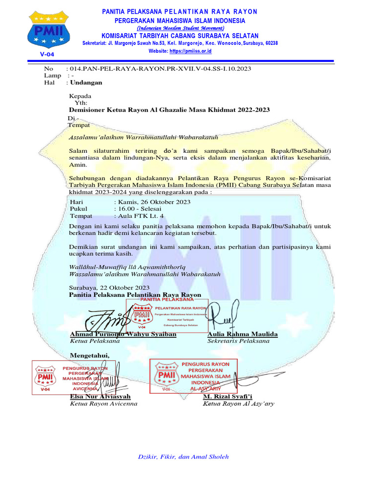 Contoh Surat Undangan Demisioner Rayon | PDF | Agama & Spiritualitas