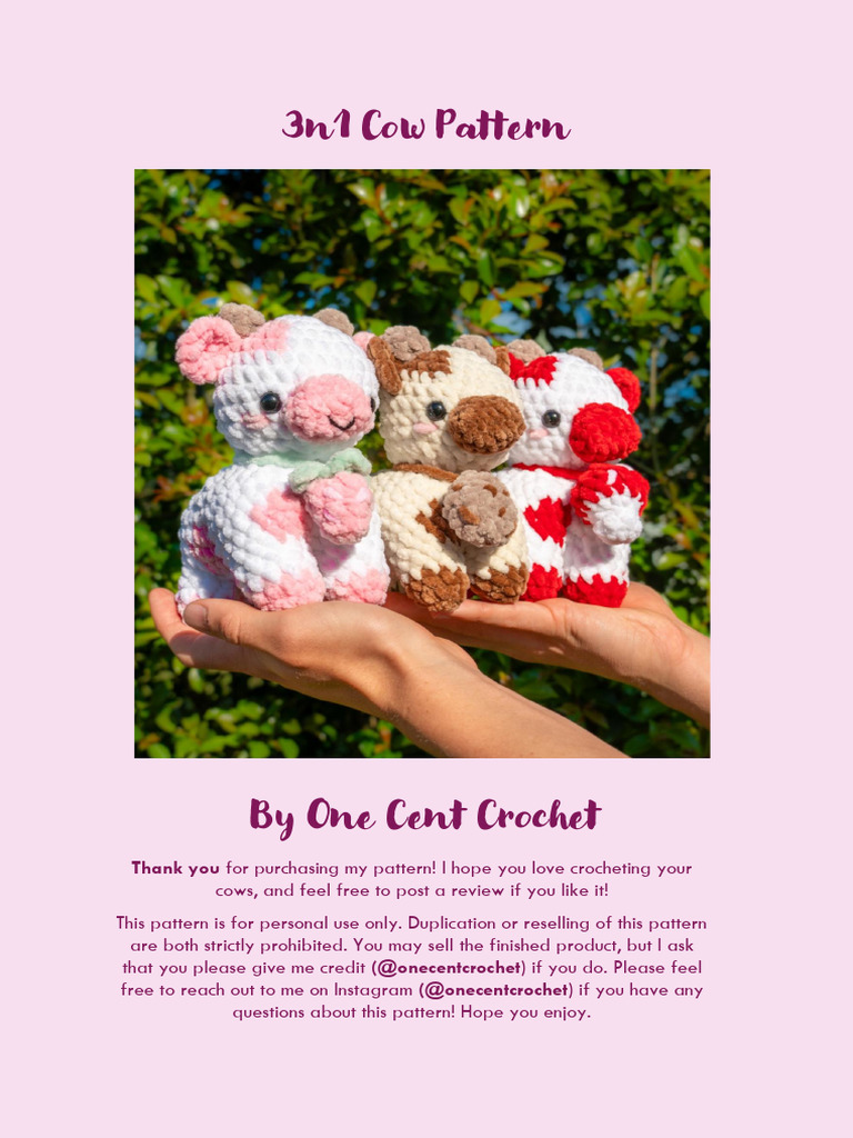 3n1CowCrochetPattern Onecentcrochet | PDF | Crochet | Figured Fabrics