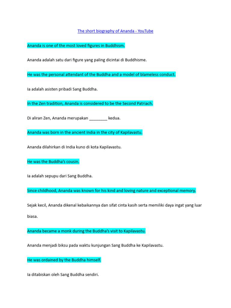 The Short Biography of Ananda | PDF | Buddhist Practices | Nāstika