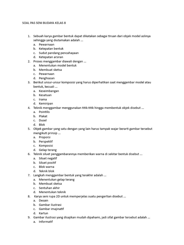 Soal Pas Seni Budaya Kelas 8 | PDF | Seni