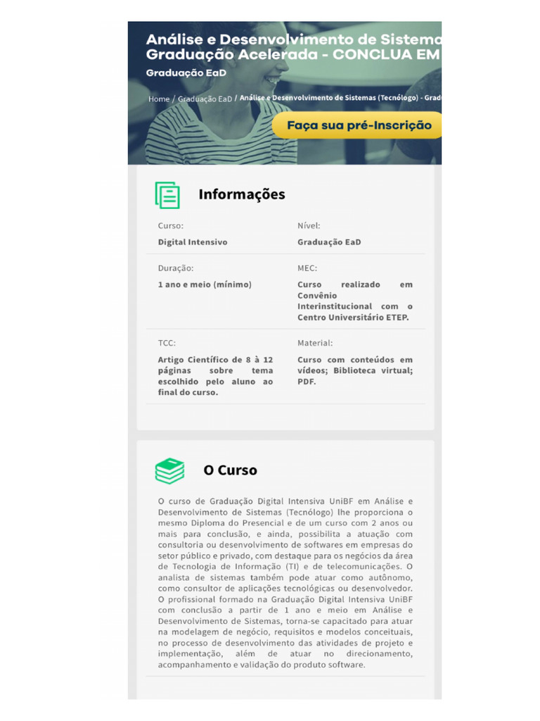 1º Graduacão Análise e Desenvolvimento de Sistemas (Tecnólogo) | PDF