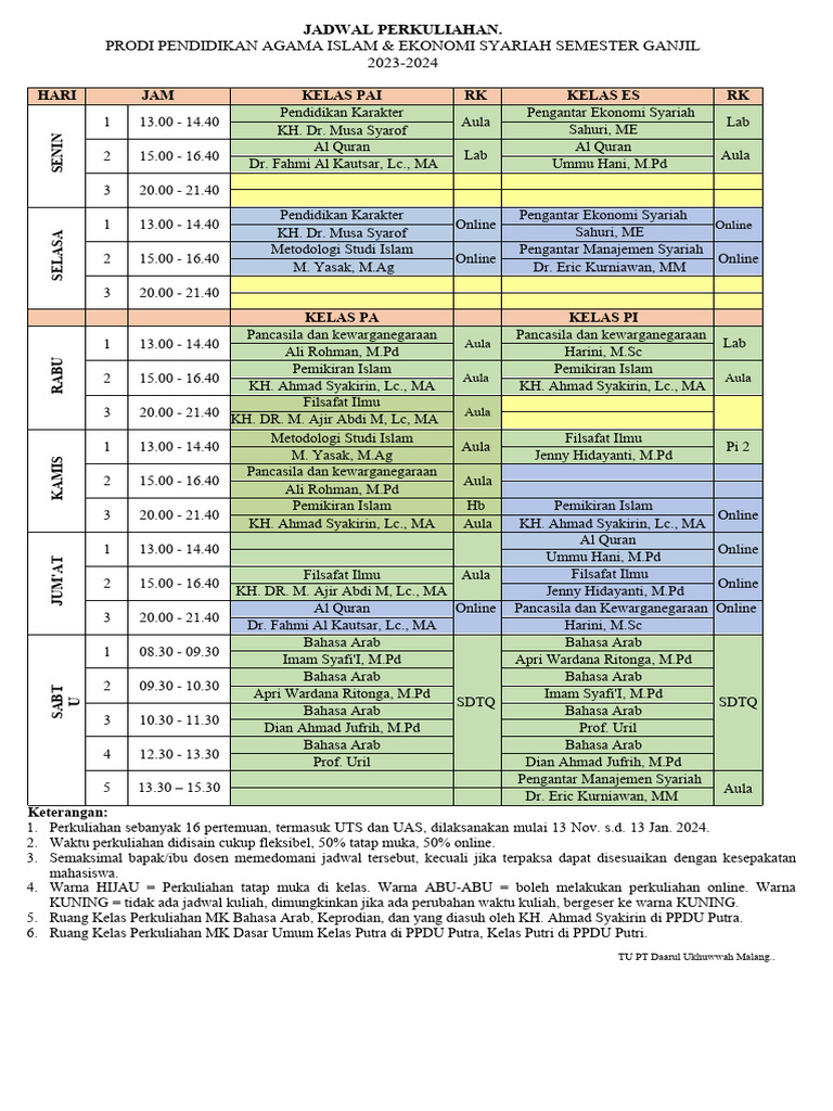 Jadwal Perkuliahan | PDF