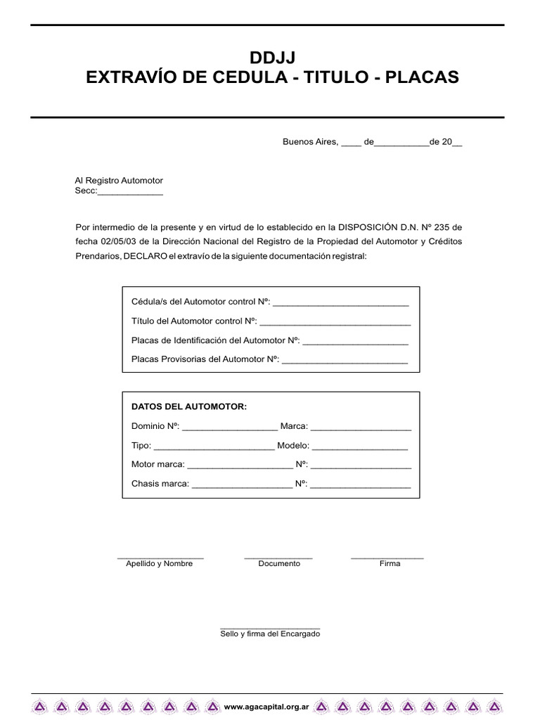 Declaración de Extravío de Documentos Automotor | PDF | Finanzas y dinero