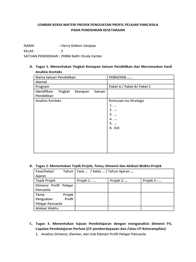 Lembar Kerja P5 - Pelatihan Tutor DKI Jakarta | PDF