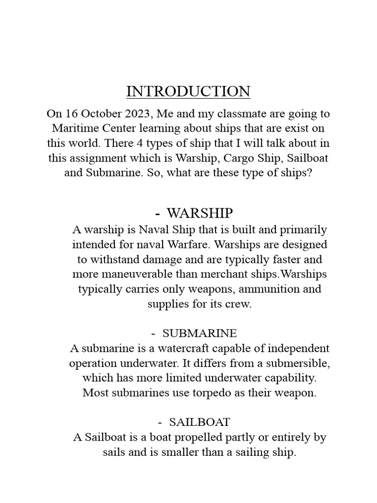 Assignment Week 2 - Ships | PDF | Warships | Ships