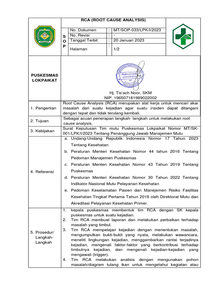 5.1.2.1 Sop Rca (Root Cause Analysis) Ini | PDF