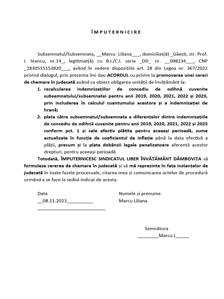 Împuternicire Hrană CO Marcu | PDF