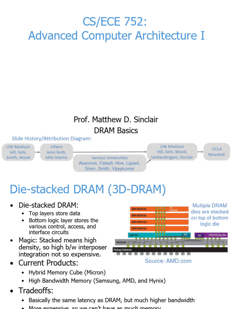 DRAM Basics by Prof. Matthew D. Sinclair | PDF | Dynamic Random Access Memory | Cpu Cache