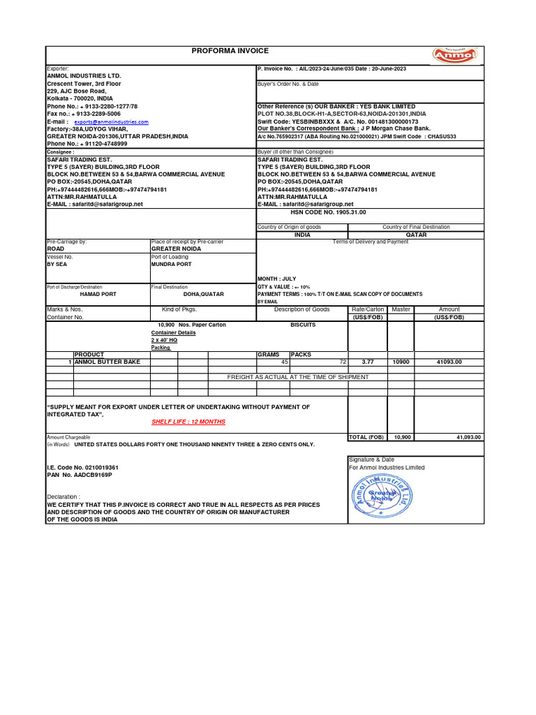 Export Invoice for Safari Trading | PDF | Economies | Trade