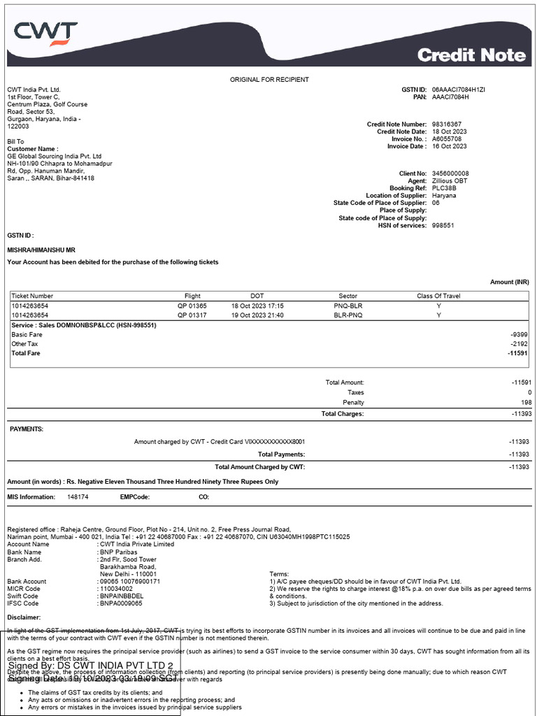 Signing Date: 19/10/2023 03:18:09 SGT Signed By: Ds CWT India PVT LTD 2 ...