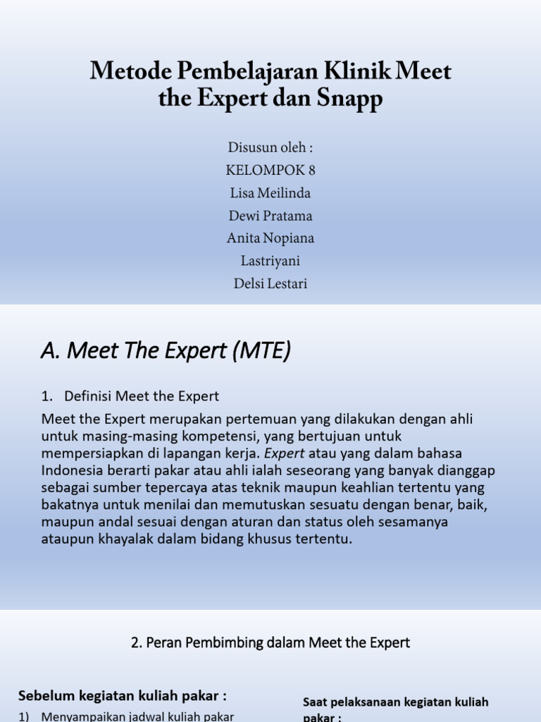 Metode Pembelajaran Klinik Meet The Expert Dan Snapp | PDF