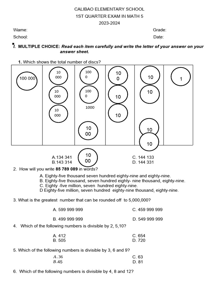 Math 5 Quarter 1.revised | PDF | Mathematics