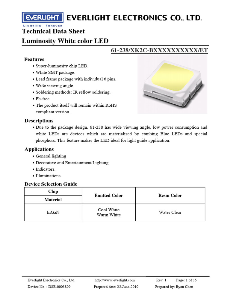 Technical Data Sheet Luminosity White Color LED: 61-238/XK2C ...
