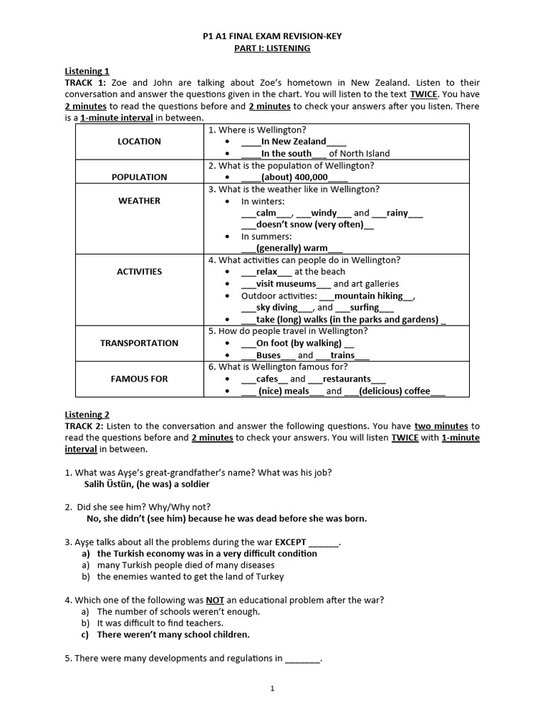 p1 A1 Final Exam Revision-Key | PDF | Pet | Bean