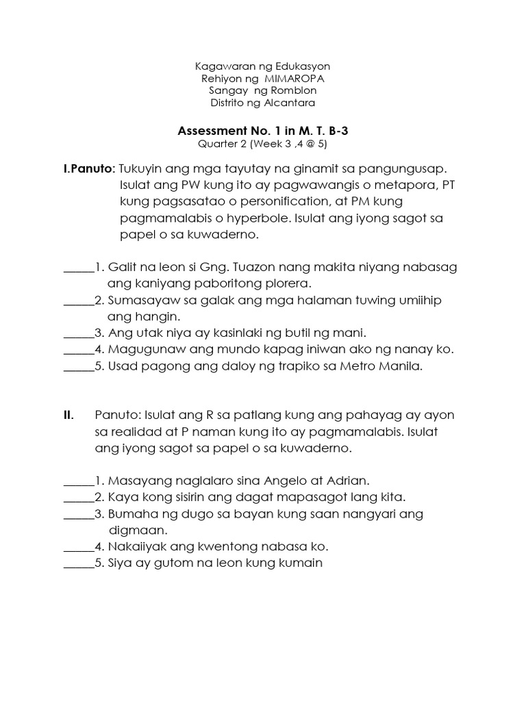 Q2 Ass 2 MTB 3 | PDF