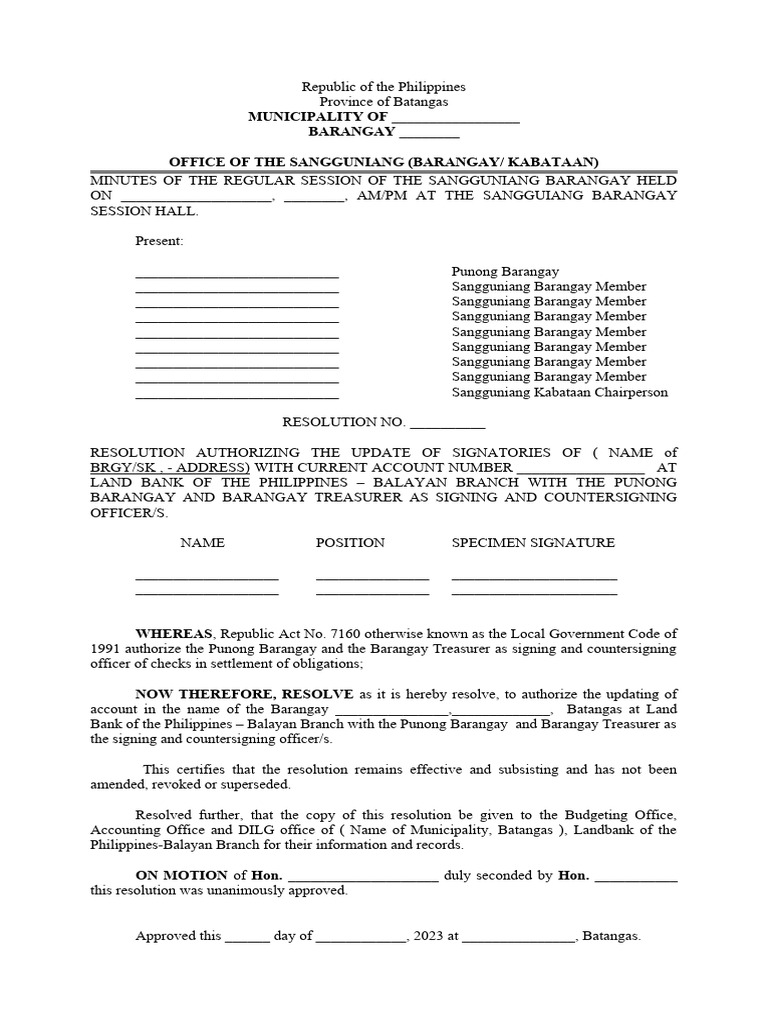 Brgy Resolutions Format 1 | PDF | Notary Public | Philippines