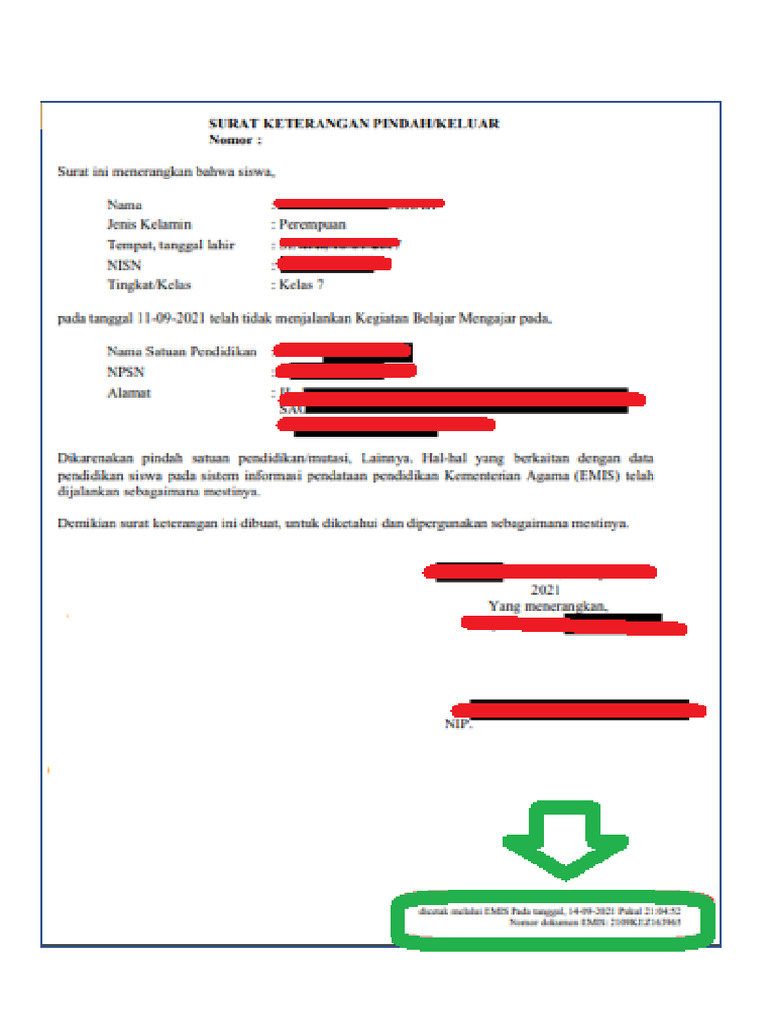 Contoh Surat Mutasi Keluar Siswa Di Emis | PDF