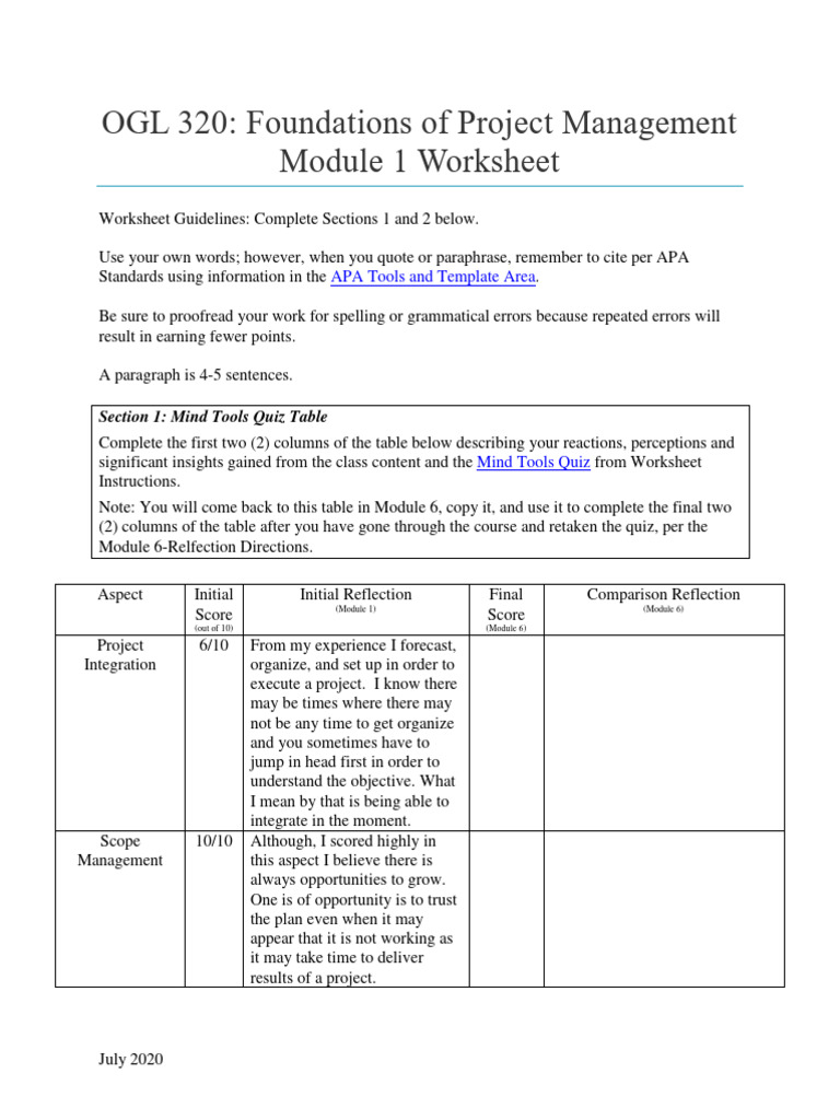 Ogl 320 Mod 1 Worksheet | PDF | Project Management | Communication