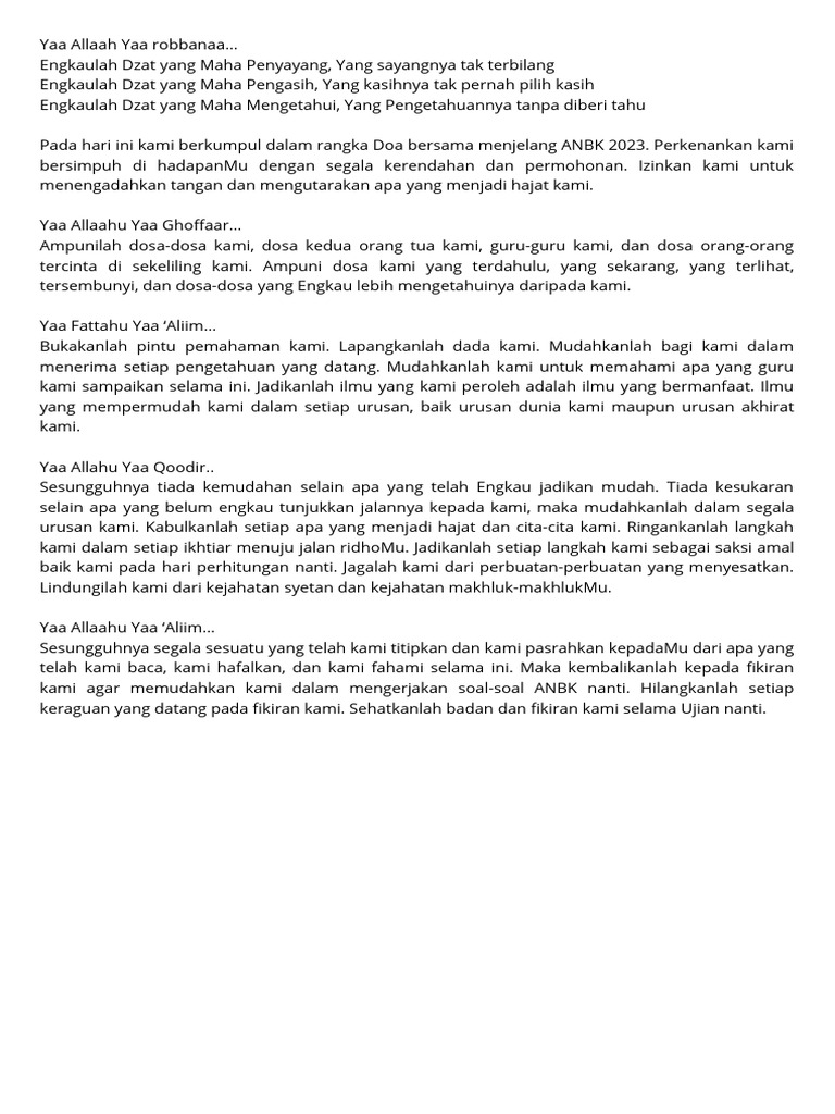 Yaa Allaah Yaa Robbanaa | PDF