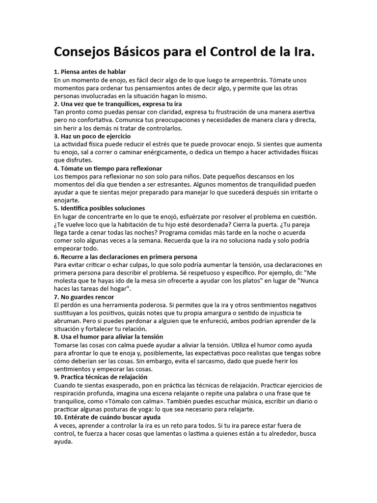 Consejos Básicos para El Control de La Ira | PDF | Ira