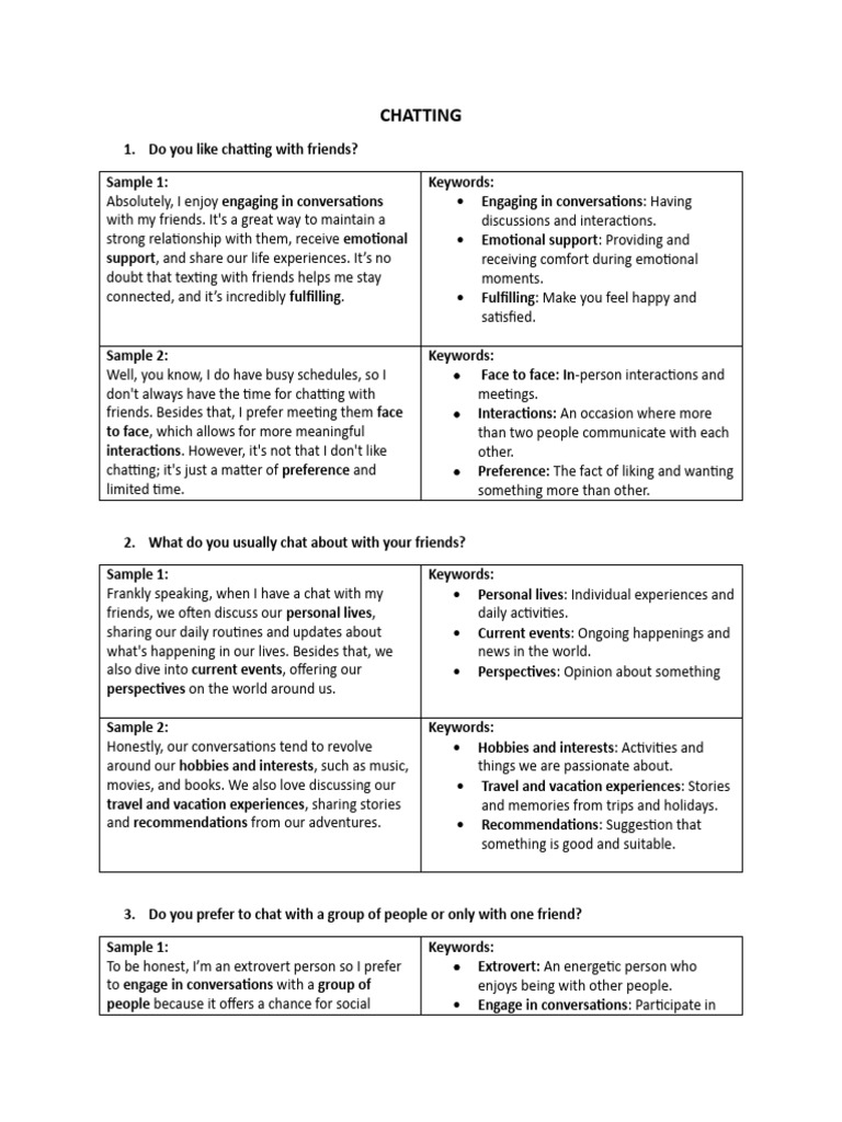 Chatting | PDF | Conversation | Experience