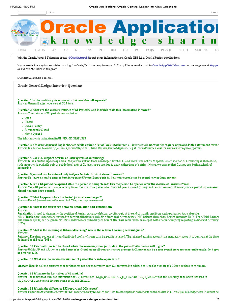 Oracle General Ledger Interview Questions | PDF | Equity (Finance) | Expense