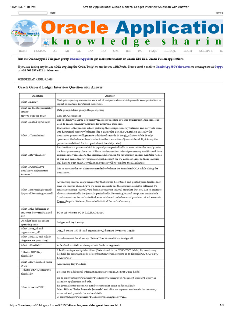 Oracle General Ledger Interview Question With Answer | PDF | Equity (Finance) | Expense