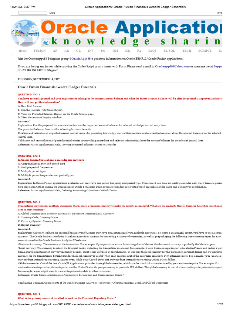 Oracle Fusion Financials General Ledger Essentials Q & A | PDF ...
