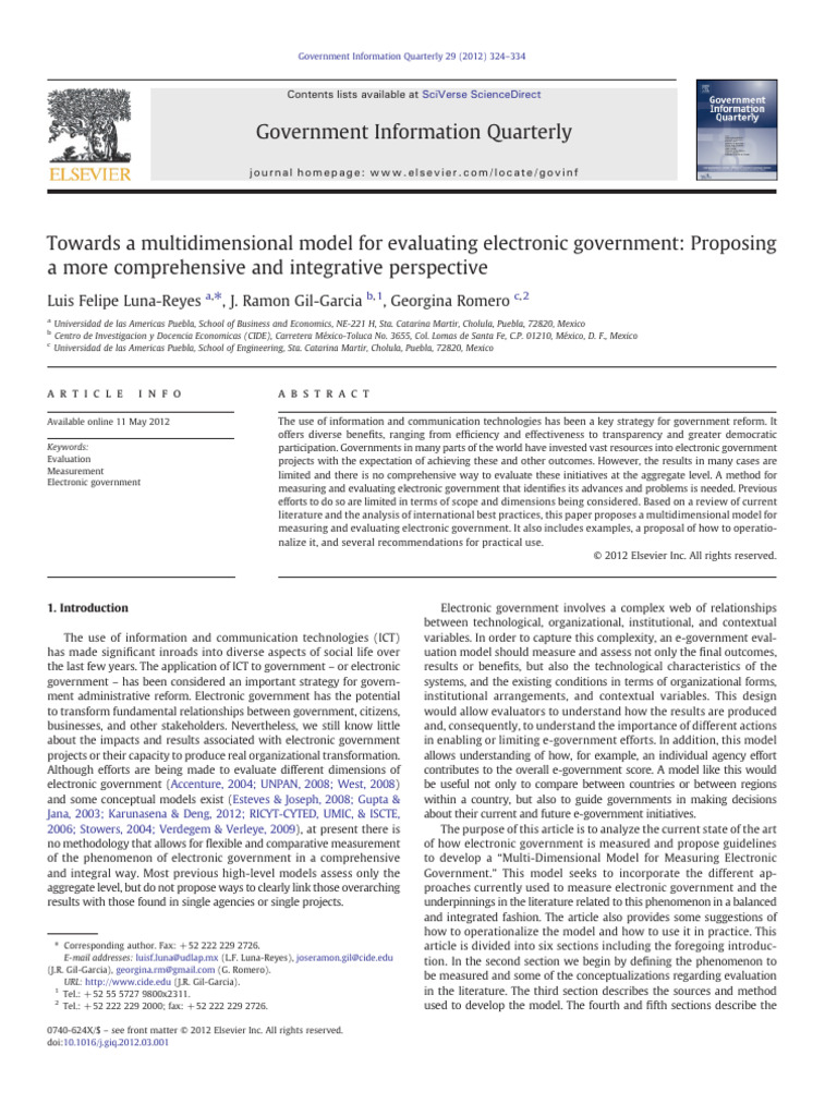 Towards A Multidimensional Model For Evaluating Electronic Government ... Towards A Multidimensional Model For Evaluating Electronic Government ...
