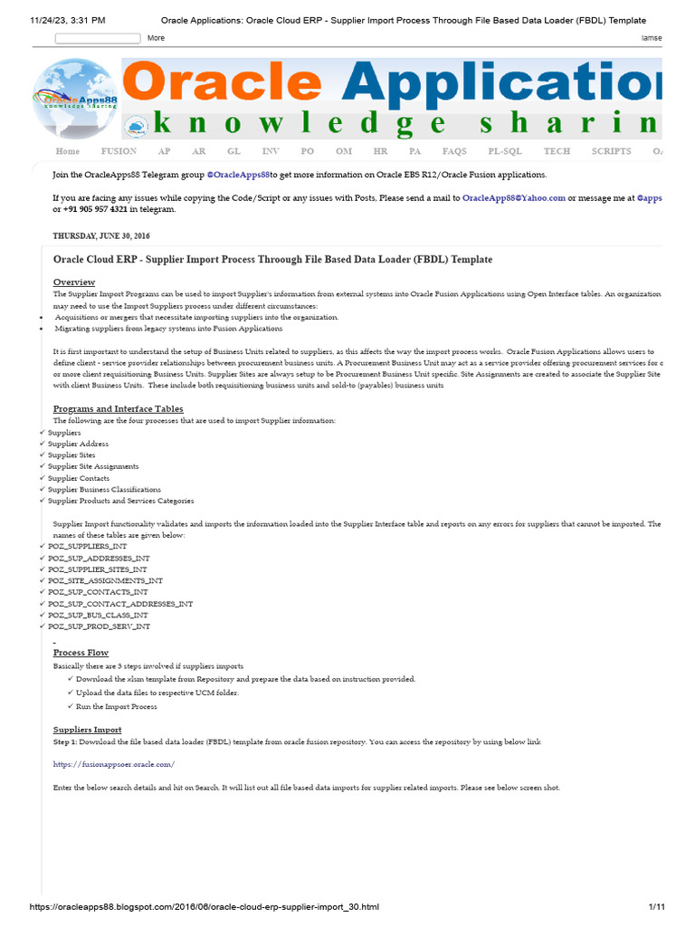 Supplier Import Process Throough File Based Data Loader (FBDL) Template | PDF | Computer File ...