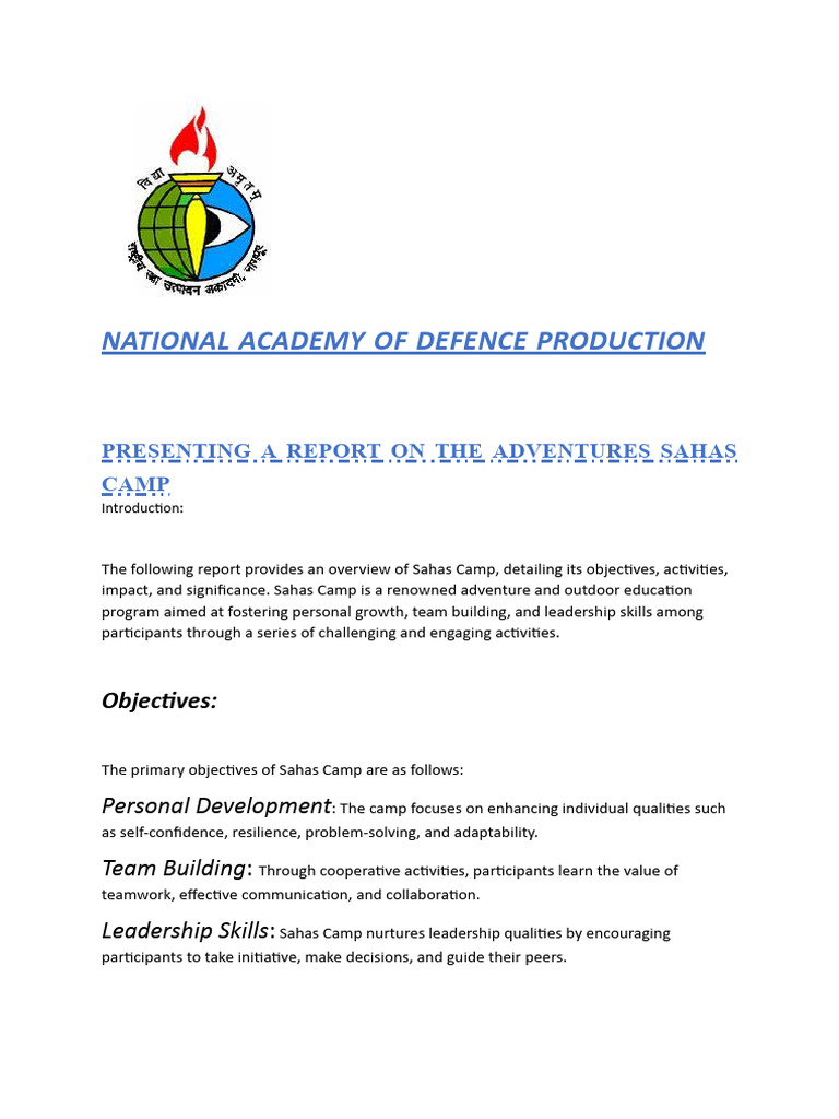 Sahas Camp Report | PDF | Leadership | Communication