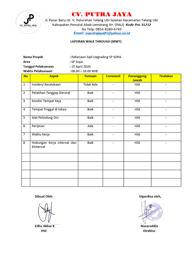 Laporan Walk Through Proyek Sipil SP SOPA | PDF