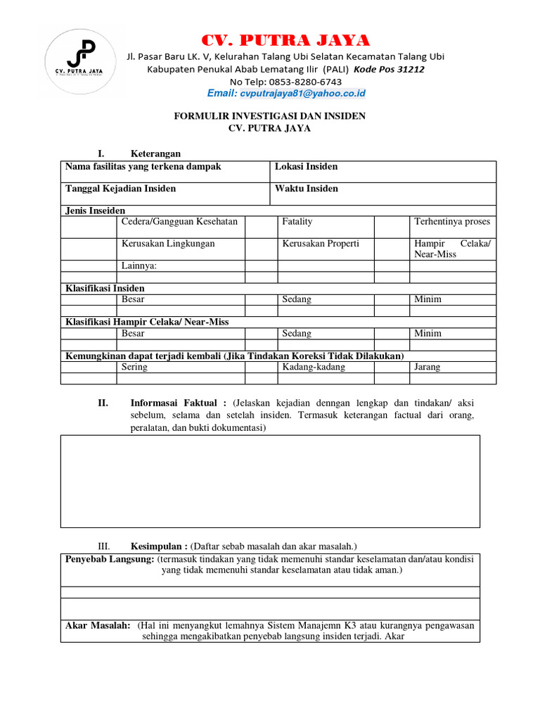 Formulir Investigasi Dan Insiden | PDF