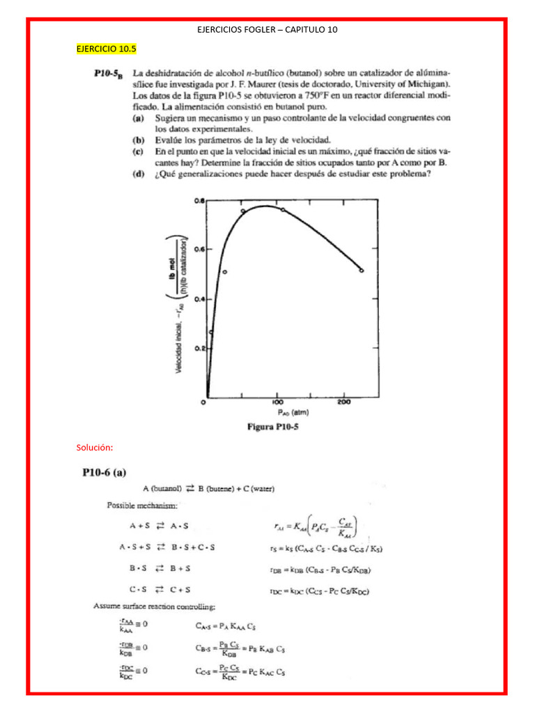 Soluciones Ejercicios Fogler 10 | PDF